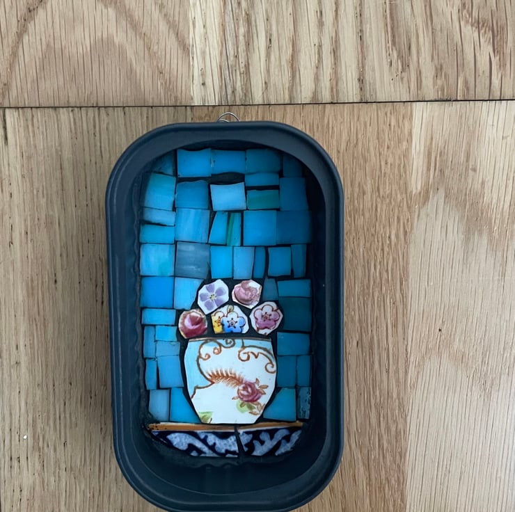 Mini mosaic in sardine tin - Folksy