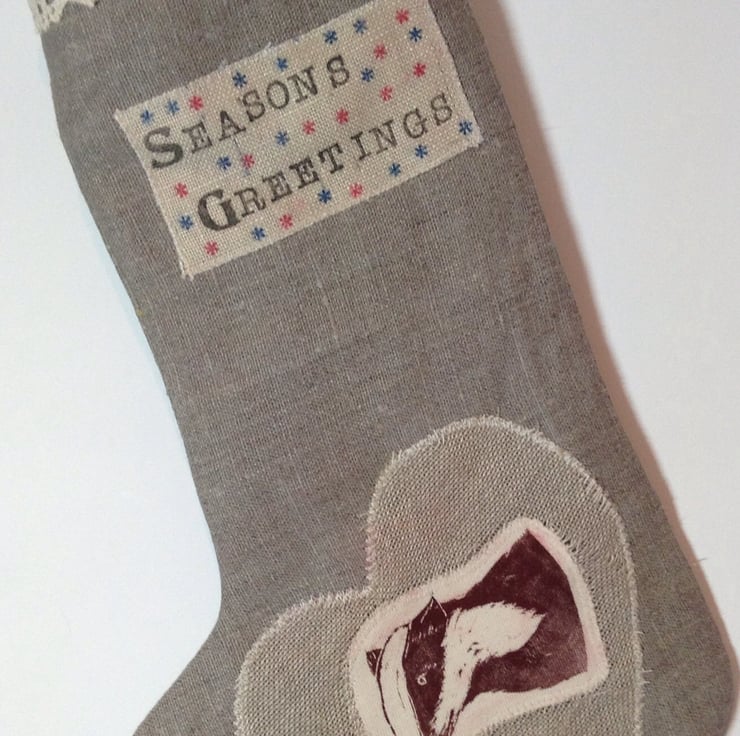 Hand printed linen stocking - Folksy