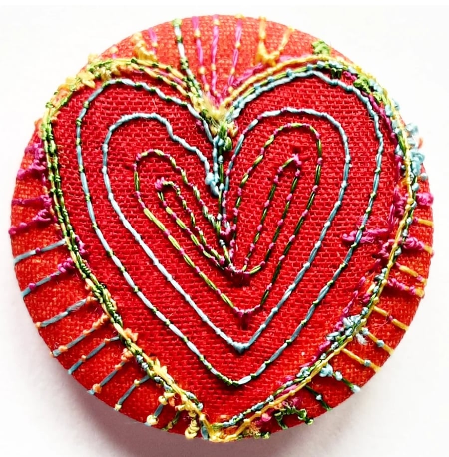 One Inch Badge Red Heart Fabric Badge - Folksy