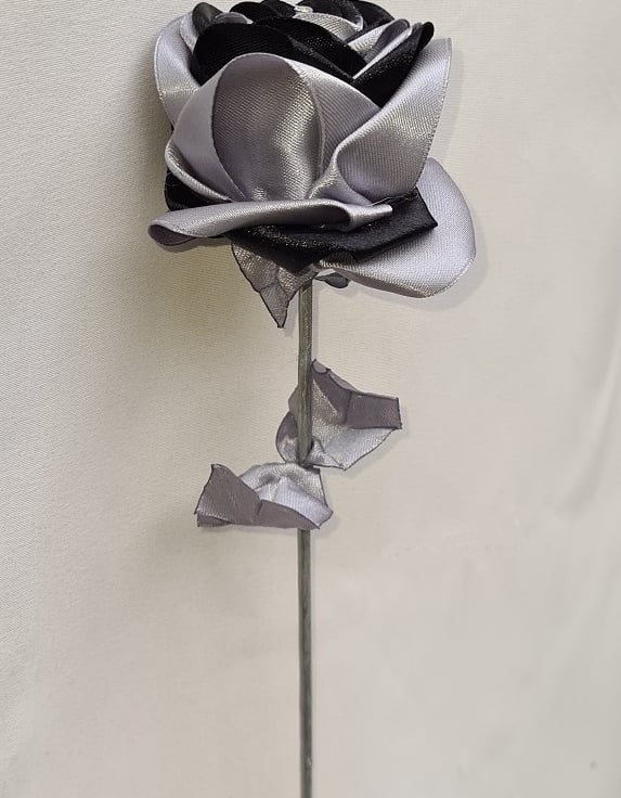 Gorgeous Handmade Black and Silver Ribbon Rose-... - Folksy