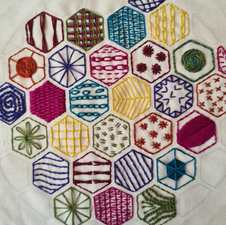 Hexagon Sampler to learn 20 hand embroidery sti... - Folksy