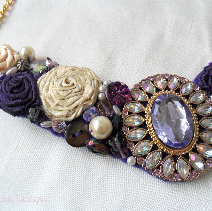 Purple beaded statement necklace. - Folksy