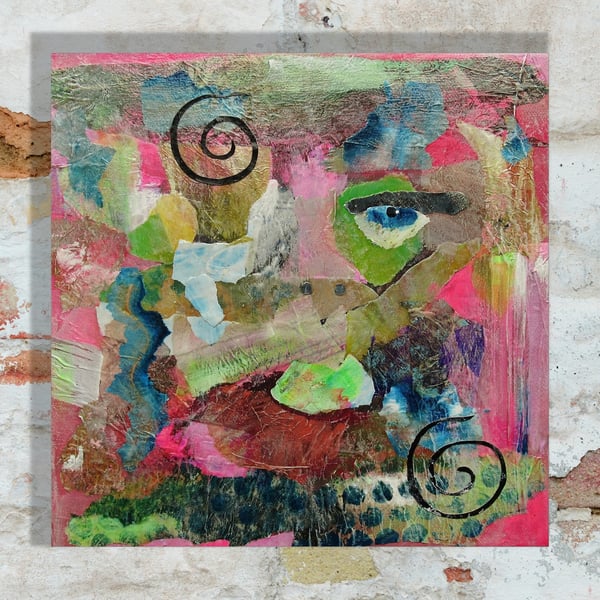 Small Abstract Face Painting Pink Green outside... - Folksy