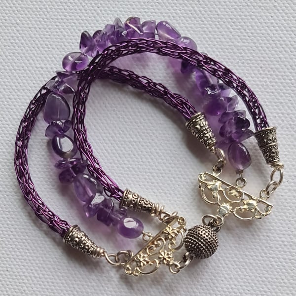 Amethyst 3 strand bracelet - Folksy