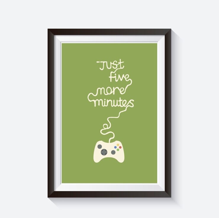 Gaming poster, typographic print, five more min... - Folksy