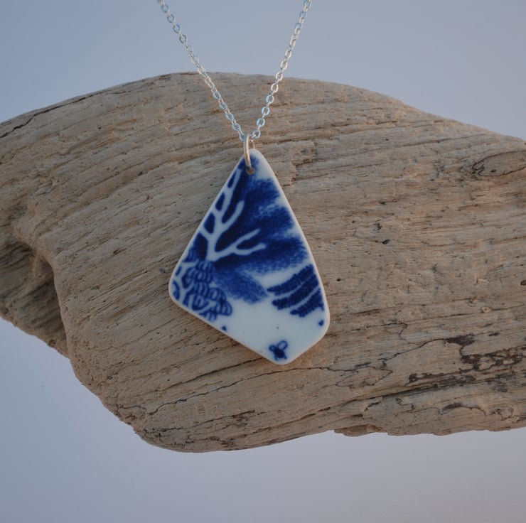 Beach pottery pendant with tree - Folksy
