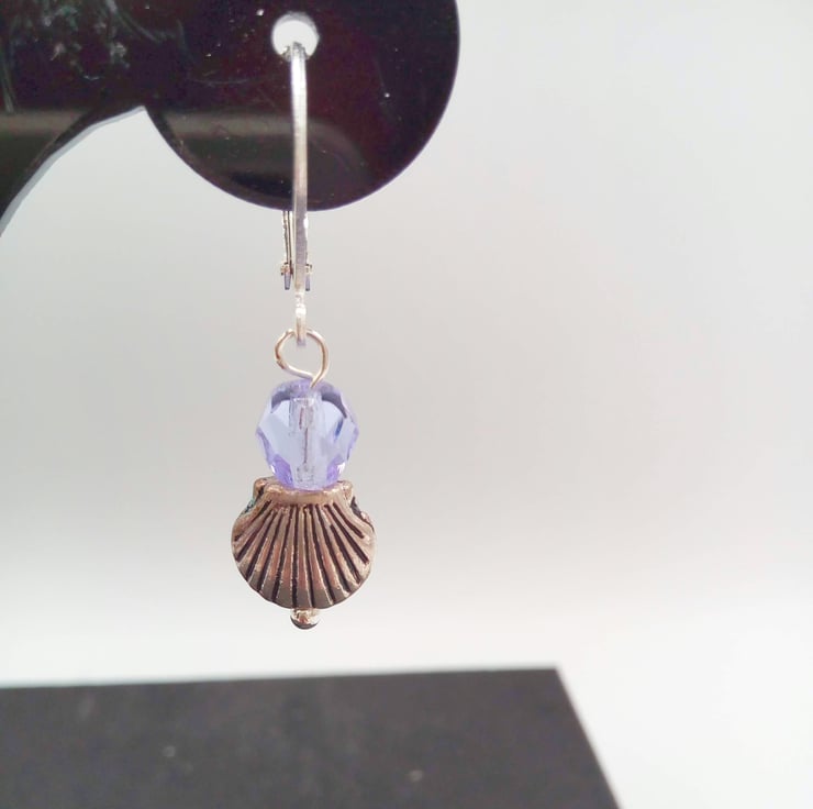 Clam Shell Charm and Lilac Glass Crystal Lever ... - Folksy