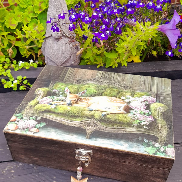 Wooden Keepsake Box Tea Chest Floral Fawn - Folksy