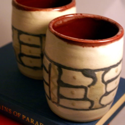 Set of two tea beakers with aztec motif - glaze... - Folksy