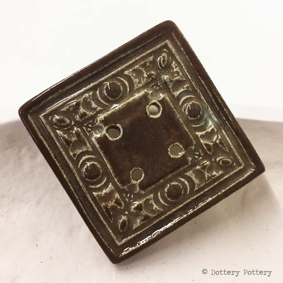 Large ceramic button pottery button brown button - Folksy