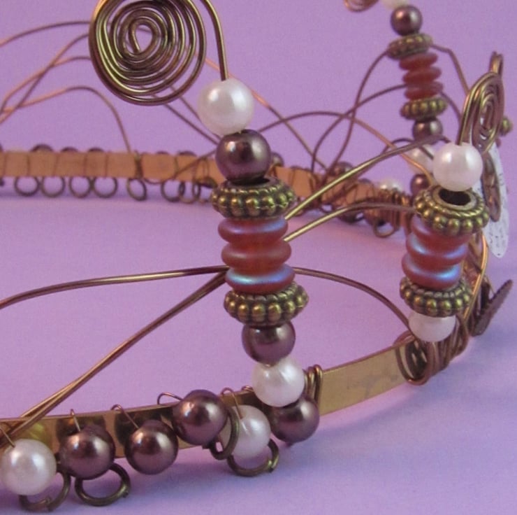 Steampunk Valve Brown White Gold Coloured Tiara - Folksy