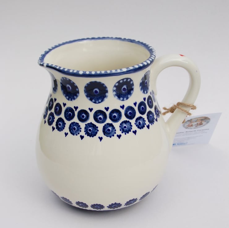 blue and white one litre jug - Folksy