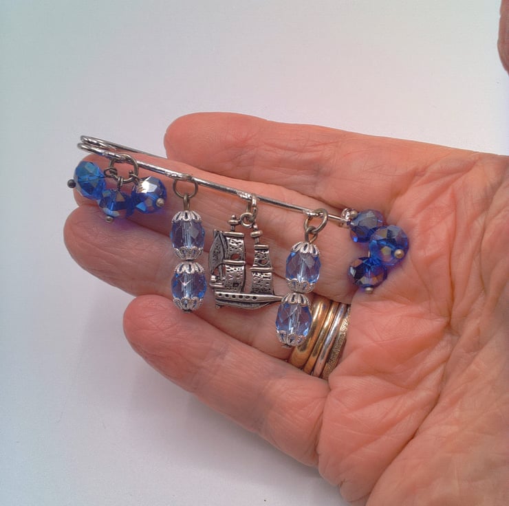 Kilt Pin Brooch with Blue Crystals and Silver P... - Folksy