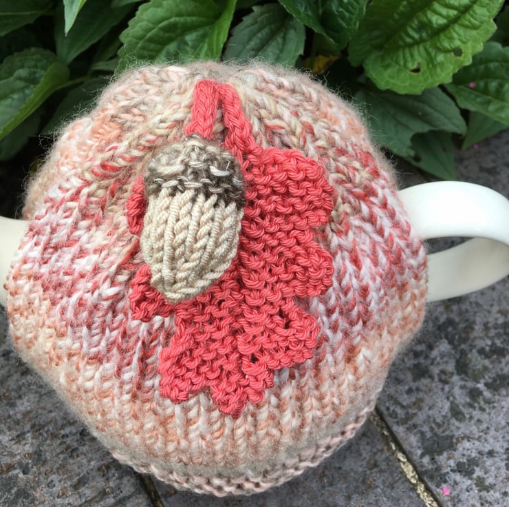Coral Oak Leaf Tea Cosy, Autumn Acorn Tea Cozy - Folksy