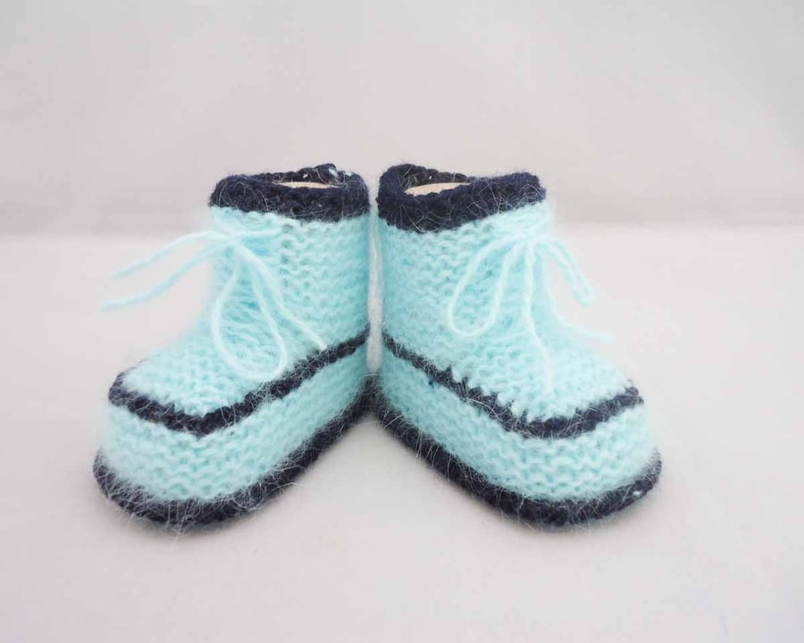 Baby Booties Trainers, Blue Baby Booties, Knitt... - Folksy