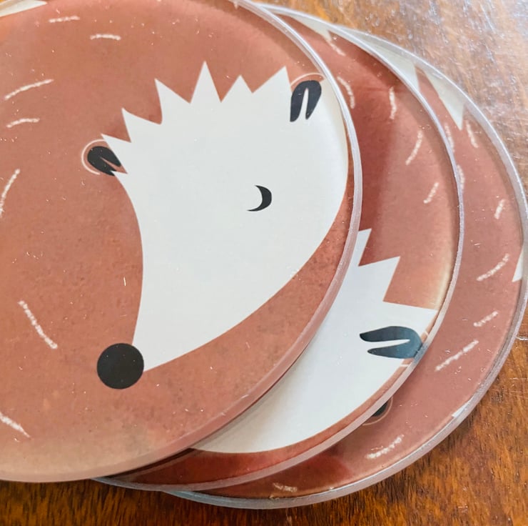 Set of 4 Glass Hedgehog Coasters - Folksy