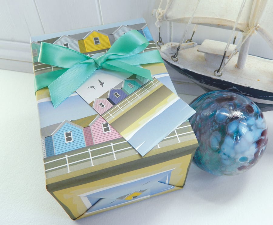 Beach Huts Gift Wrapping Paper Set - Seaside, S... - Folksy