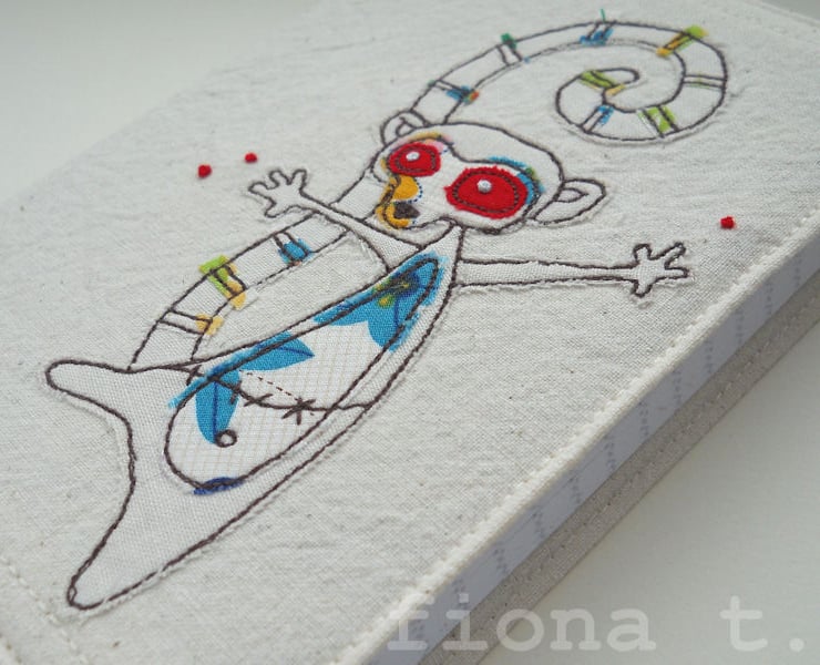 embroidered zombie lemur notebook - Folksy