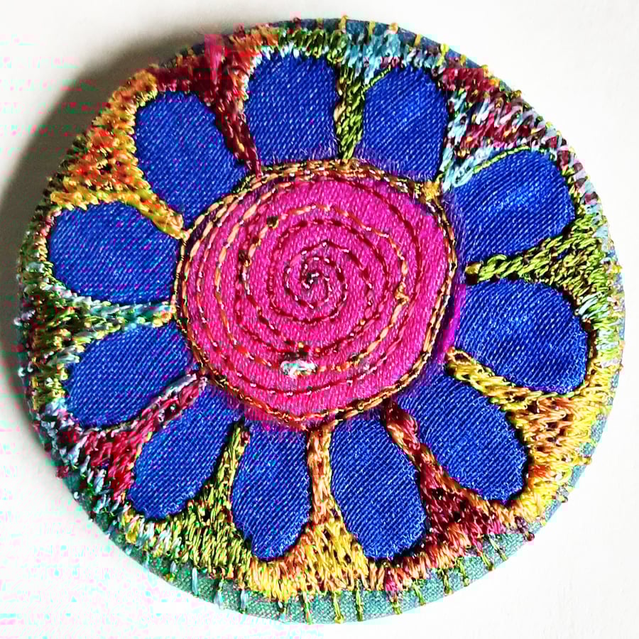 45mm Multicoloured Flower Textile Badge - Folksy