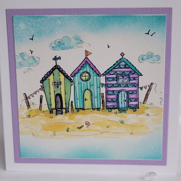 Blank card with beach huts - Folksy