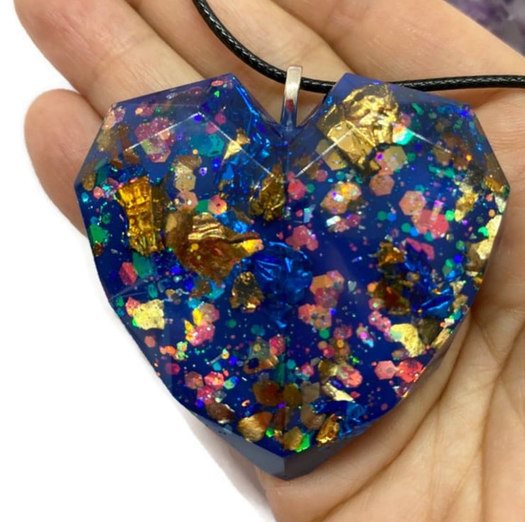 Blue and gold glitter large heart pendant on a ... - Folksy