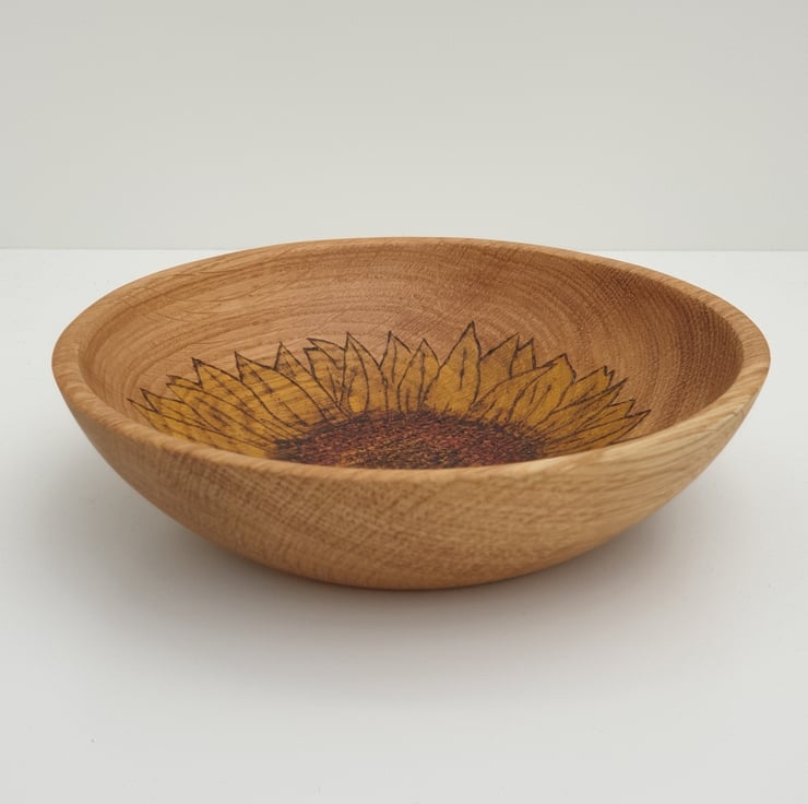 Wooden bowl, Pyrography sunflower design, decor... - Folksy