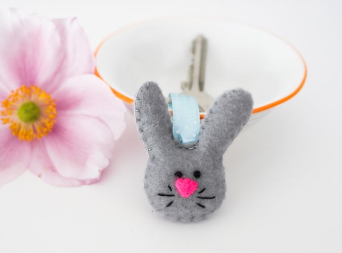 Grey felt rabbit keyring-Birthday gift for a ra... - Folksy