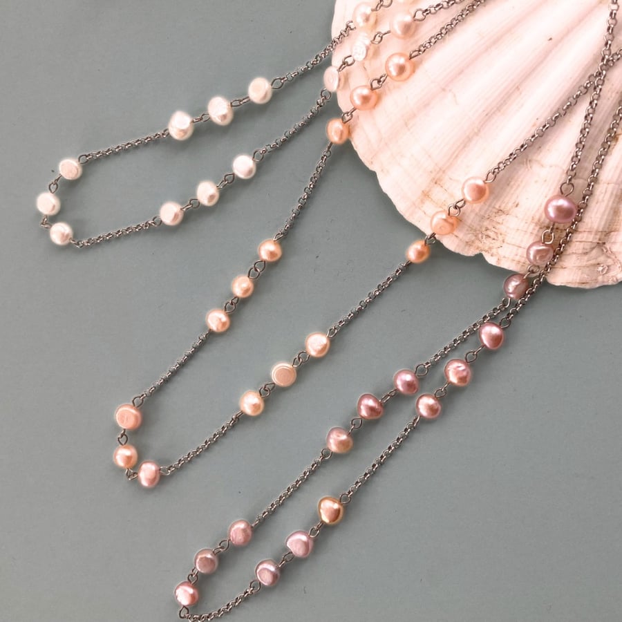Unique Rosary Linked Pearl Necklace - stainless... - Folksy