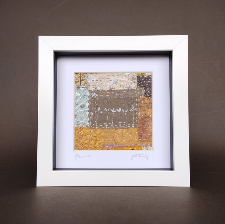 "Flax Seeds" - Square framed fabric c... - Folksy