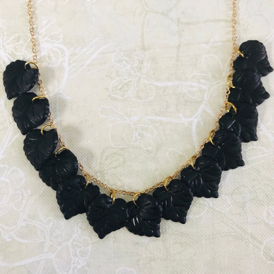 Black lucite leaf necklace - Folksy