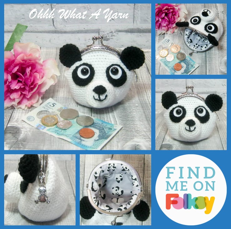 Crochet panda purse, crochet purse, coin purse,... - Folksy