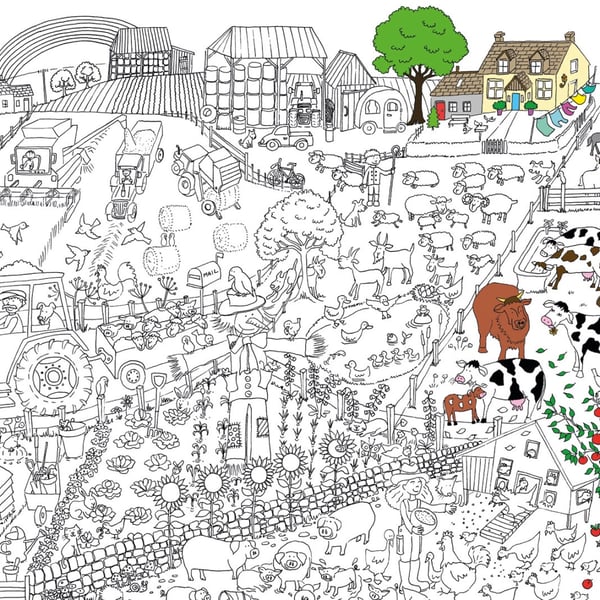 Giant Colouring in Poster - Farm 100 x 70cm - Folksy
