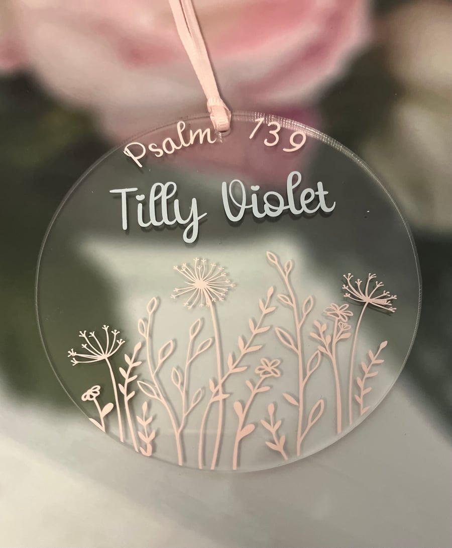 10cm acrylic disc sign with wildflowers and a n... - Folksy