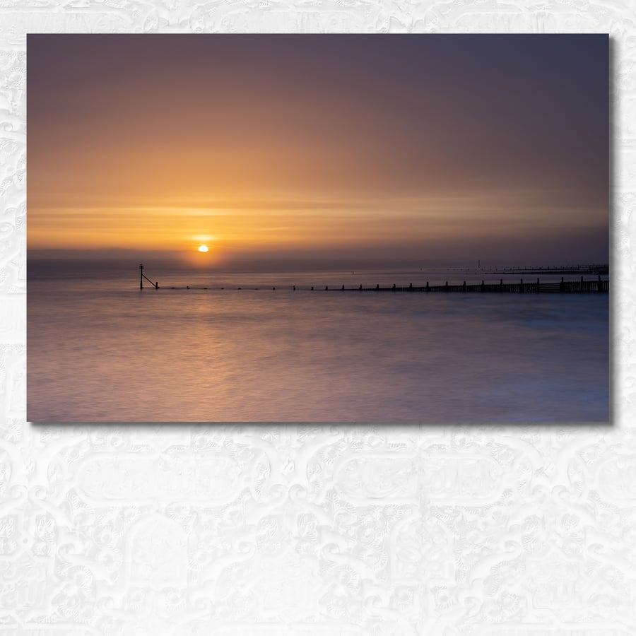 Sunrise over groynes at Overstrand - Folksy