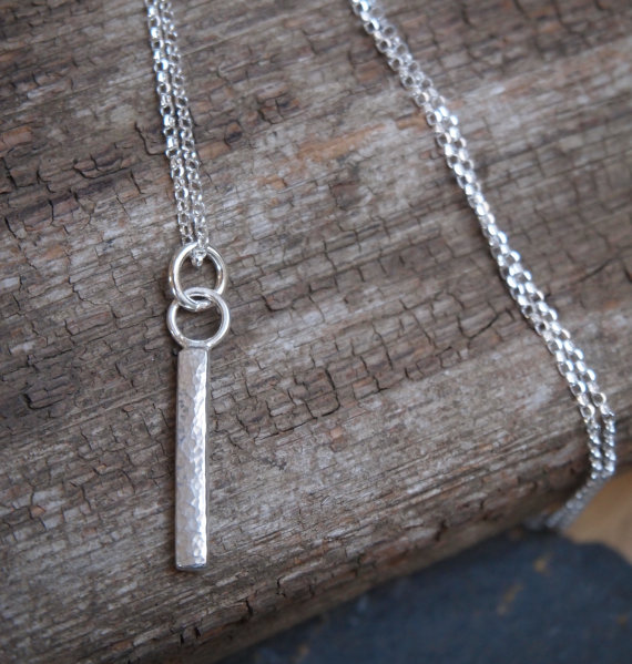 Silver Necklace - Solid silver rod necklace pen... - Folksy