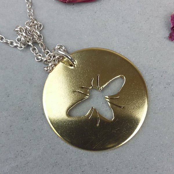 Bee-autiful Necklace in Brass, with Silver Chain - Folksy