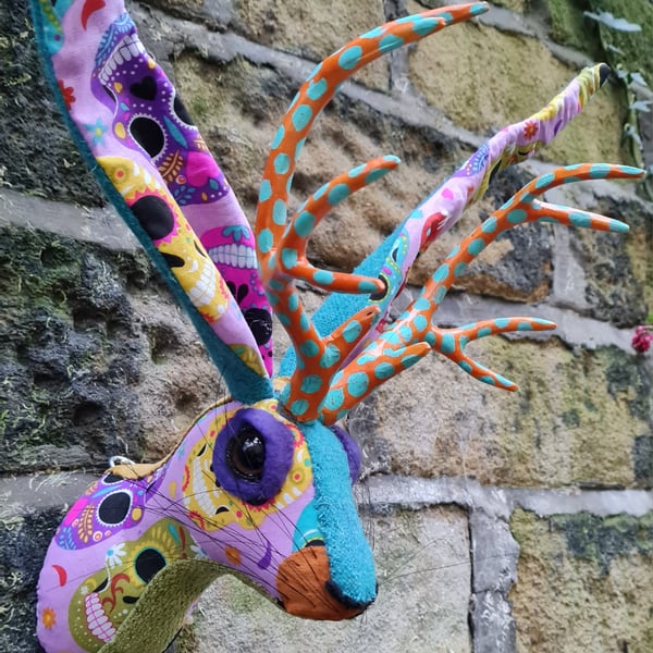 Faux jackalope head wall mount in Day of the De... - Folksy