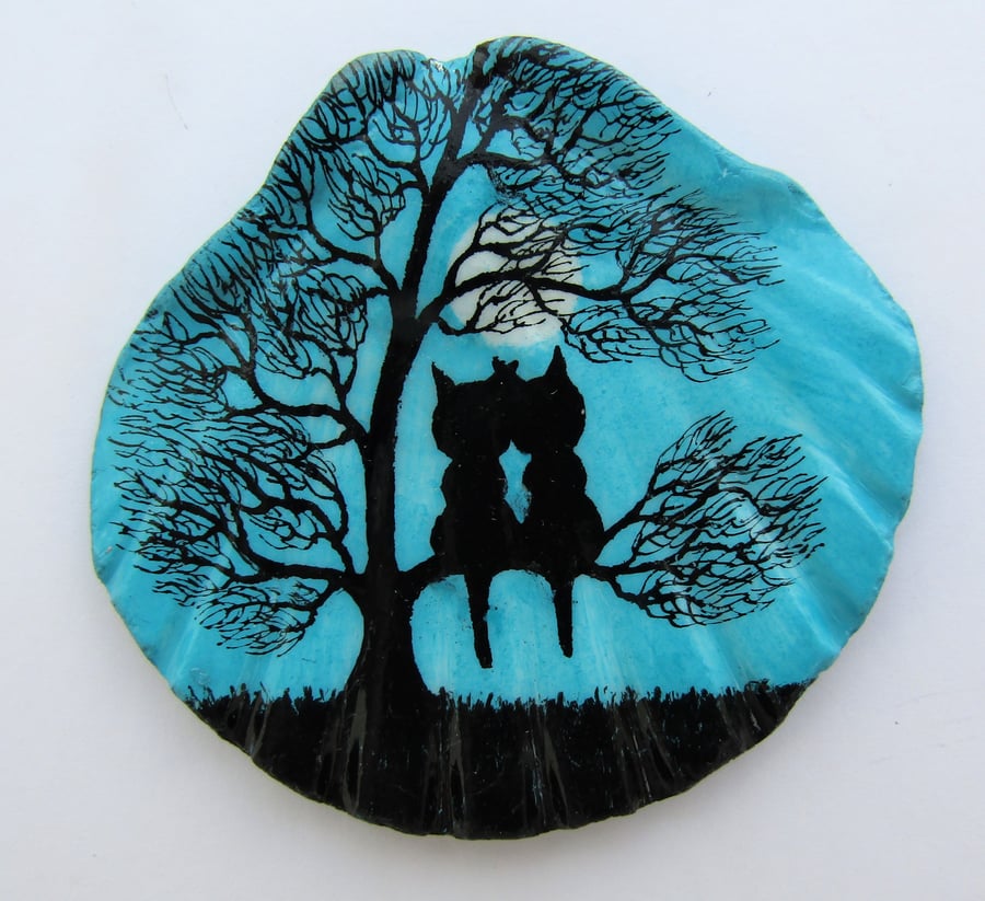 Two Cats in Tree Painting, Shell Art, Unique A... - Folksy