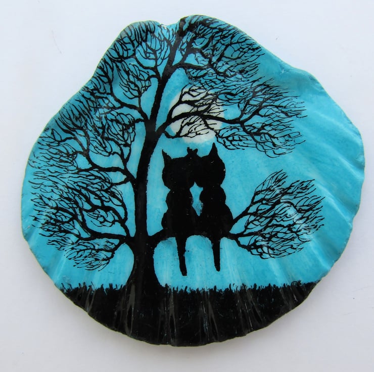 Two Cats in Tree Painting, Shell Art, Unique A... - Folksy