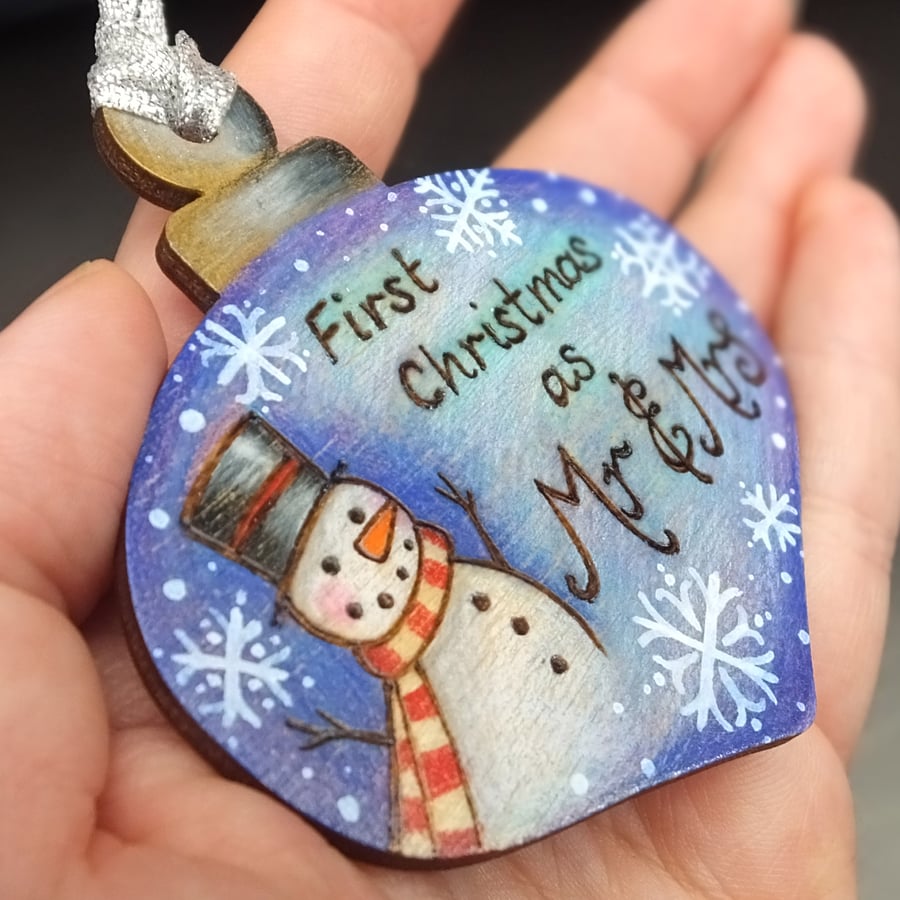 Personalised First Christmas as Mr and Mrs Wood... - Folksy