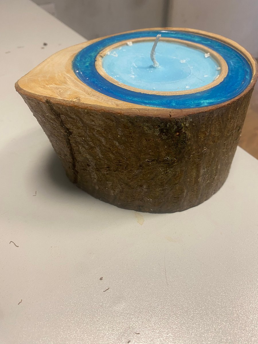 Candle in a log with resin highlights - Folksy