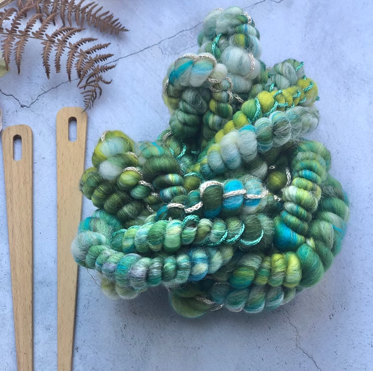 Green Art Yarn. Chunky Handspun Yarn for weavin... - Folksy