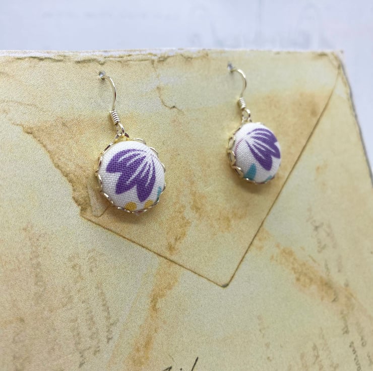 Lilac tulip spring flower fabric button dangle ... - Folksy