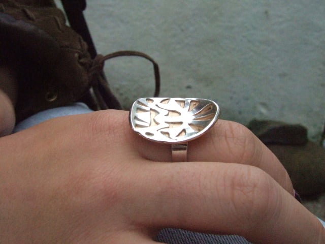 Sterling Silver and Copper Mask Ring - Folksy