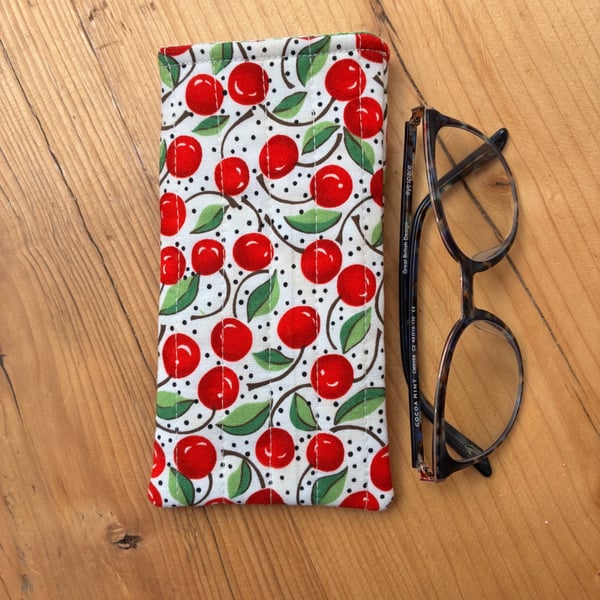 Cherry Print Quilted Fabric Glasses Case - Folksy