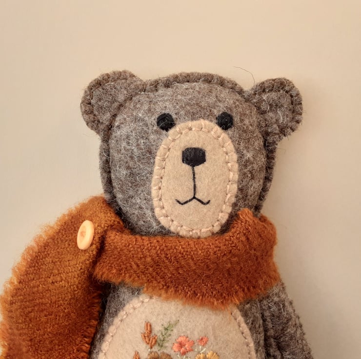 Woodland hand embroidered teddy bear. Unique ke... - Folksy