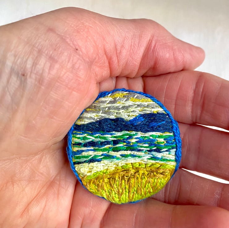 Miniature landscape hand embroidered brooch - Folksy