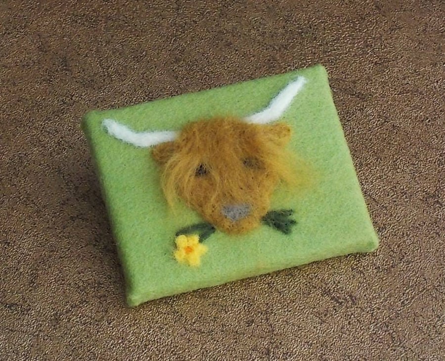 Highland cow felt picture miniature textile art... - Folksy