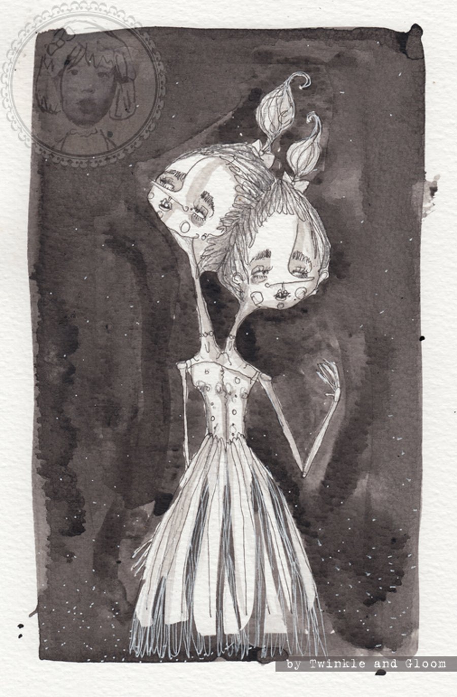 Conjoined Twins, Black and White original drawing. - Folksy
