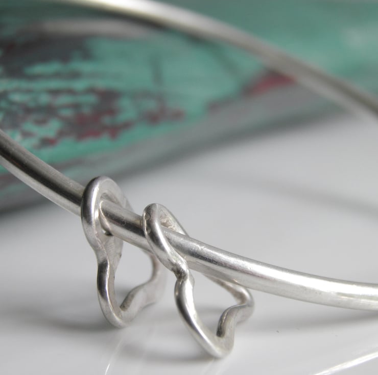 Sterling Silver Heart Bangle, Handcrafted Doubl... - Folksy
